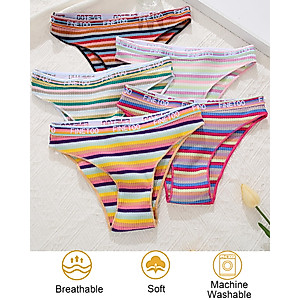 FINETOO Cotton Underwear for Women Bikini Panties High Cut Colorful Stripes Sexy Ladies Hipster Cheeky Panty 9 Pack S-XL