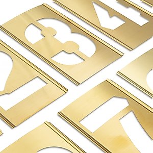 Grayspiral 4" Curb Brass Stencil Kit - for Address Painting - Reusable Interlocking 0-9 Plus Middle Dash - Complete with Adhesive Masking Tape