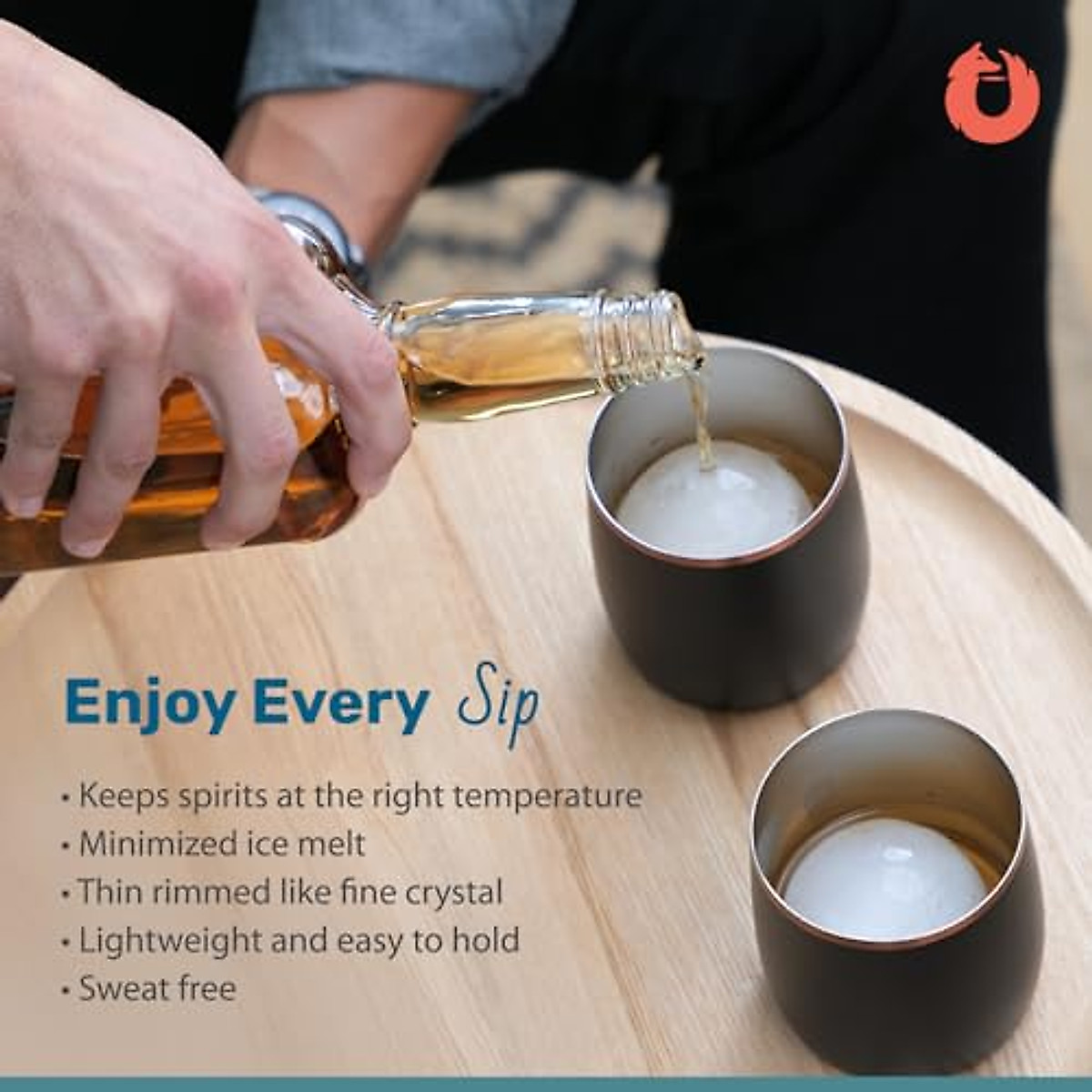 Snowfox Premium Vacuum Insulated Stainless Steel Whiskey Rocks Glass, Set of 2, Old Fashioned, Whiskey, Lowball Glasses, Elegant Home Bartending, Beverages & Cocktails Stay Cold, Black/Gold