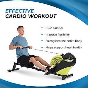 Stamina ATS Air Rower Machine with Smart Workout App - Foldable Rowing Machine with Dynamic Air Resistance for Home Gym Fitness - Up to 250 lbs Weight Capacity - Crypto Green/Black