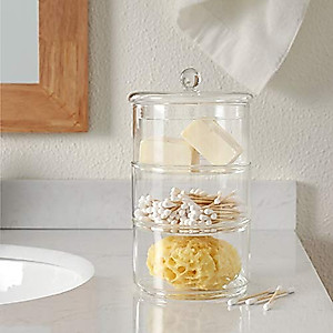 KMWARES Small 3 Tier/Level Stackable Round Glass Storage Container/Canister/Organizer/Apothecary Jar Set with Lid - Nice for Snack/Candy/Cookie Display or Kitchen/Bathroom Decoration (Clear)
