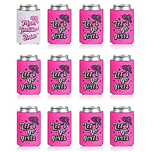 12 Packs Bachelorette Party Can Sleeves Skinny Beverage Sleeves Engagement Bridal Party Gifts Disco Cowgirl Bachelorette Party Can Holder for Bridal Cowgirl Wedding Party Decorations (Regular)
