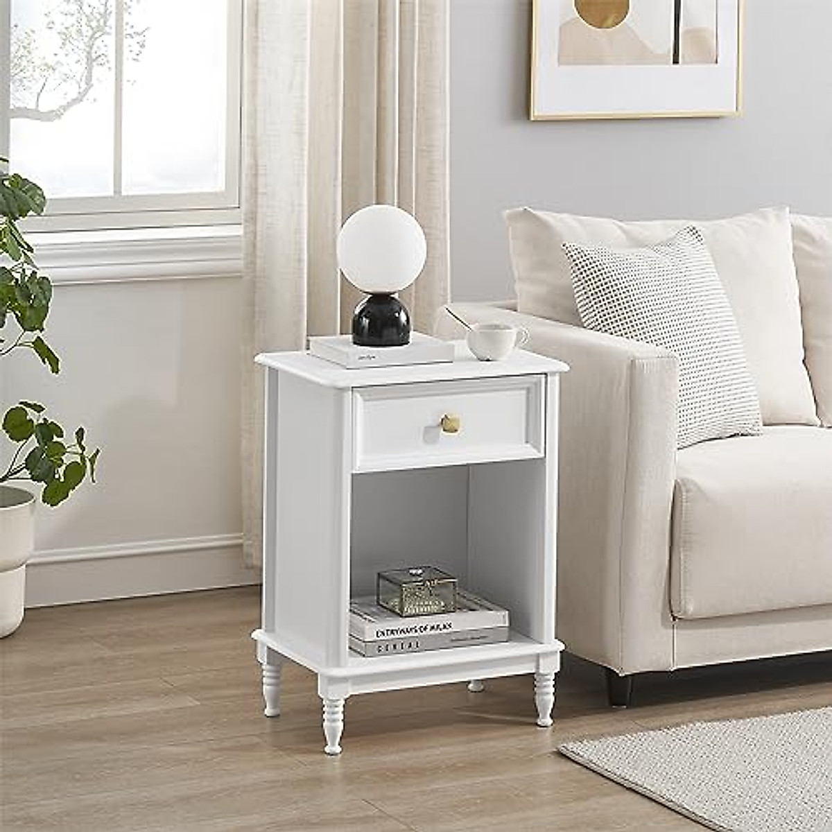 IDEALHOUSE White Nightstands Set of 2, Bedroom Nightstand with Drawer and Storage Shelf, Modern End Table Side Table for Bedroom Living Room College Dorm