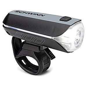 Schwinn LED Bike Light Headlight and Tailight, USB Rechargeable, 300 Lumen Light Set, Black