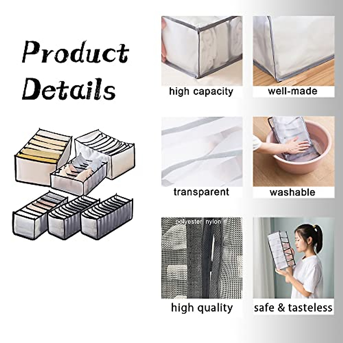 HSLFUAI 6PCS Clothing Organizers | Drawer Organizer Clothes Transparent Mesh Drawer Clothes Storage, Clothes Storage Drawers (6PCS Jeans+Thirts+Bra+Underware+Socks) Clothes Organizer Shirt Organizer