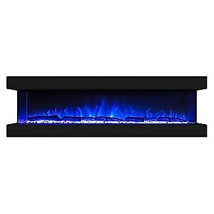 Valuxhome 3-Sided Electric Fireplace, 76 Inch Recessed and Wall Mounted Fireplaces, Built-in Fireplace Decorations for Living Room with Overheating Protection, Remote, Log & Crystals, Black