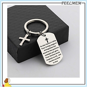 FEELMEM Pastors Wife Gift Religious Jewelry To Our Pastor's Wife Your Loving Support Strengthen His Word By the Positive Example You Give Keychain Minister's Wife Gift (silver)