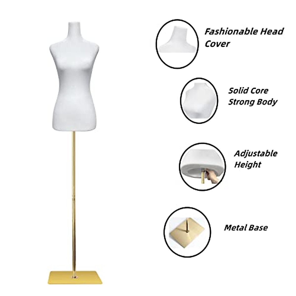 Female Dress Form Mannequin Torso,Height Adjustable Mannequin Stand,Realistic Model Display Body Stand with Metal Bracket and Rectangular Base Clothing Forms,White