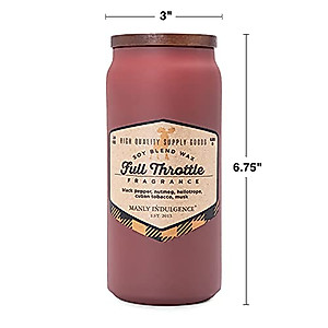 Manly Indulgence Full Throttle Scented Jar Candle for Men, Adventure Collection, Red, 15 oz - Up to 60 Hours Burn, Soy Blend Wax, USA Poured