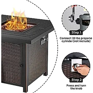 GAOAG Propane Fire Pit Table, 28" Gas Fire Pit,50,000 BTU Auto-Ignition,Outdoor Rattan Square Fire Table with Lid,ETL Certification Summer Table, Winter Pit for Outside Patio, Garden, Backyard