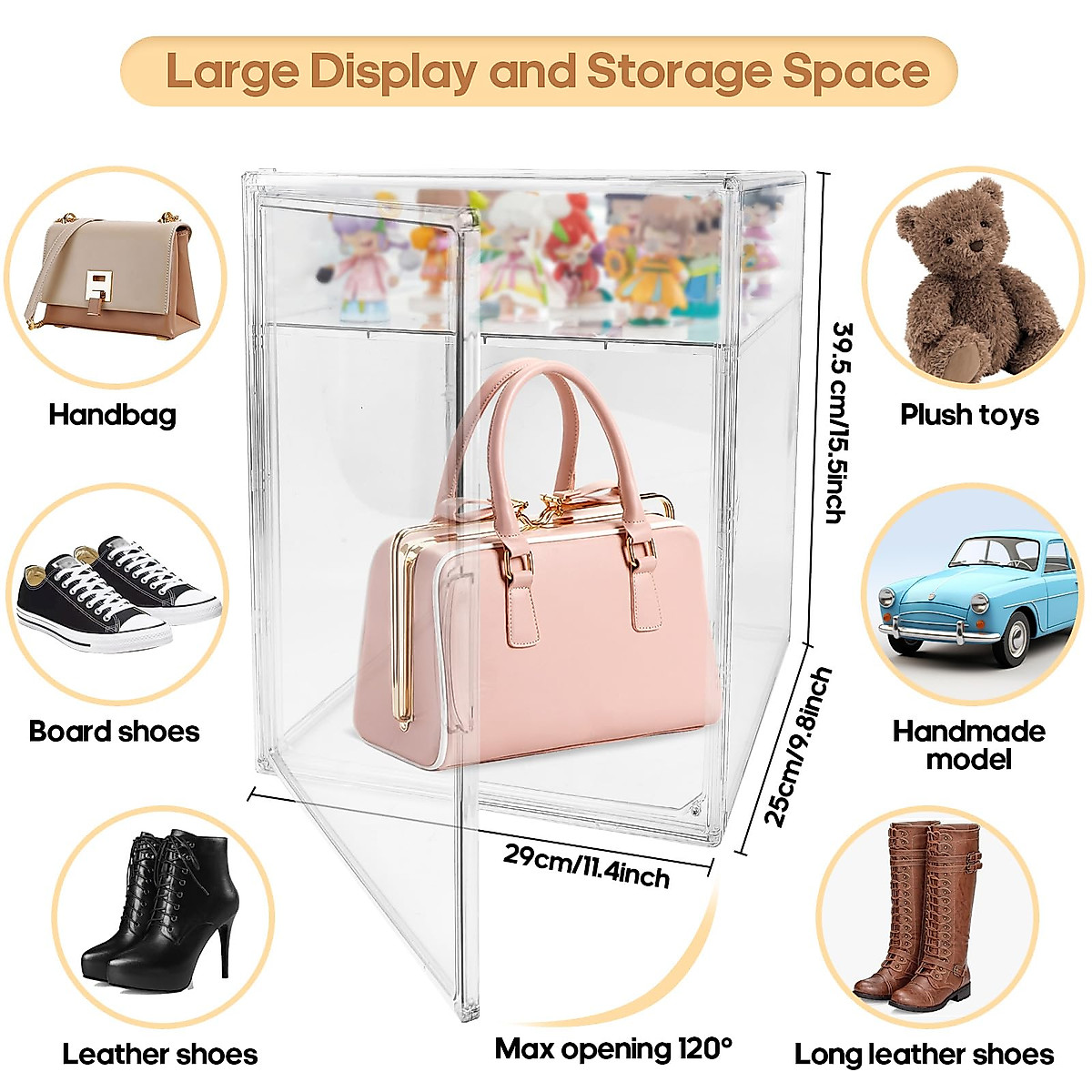 Shoe Boxes Large Clear Stackable with Magnetic Door Storage for Sneaker Boot Container with an Adjustable Divider, Big Display Storage Box with Lids (3 Pack)