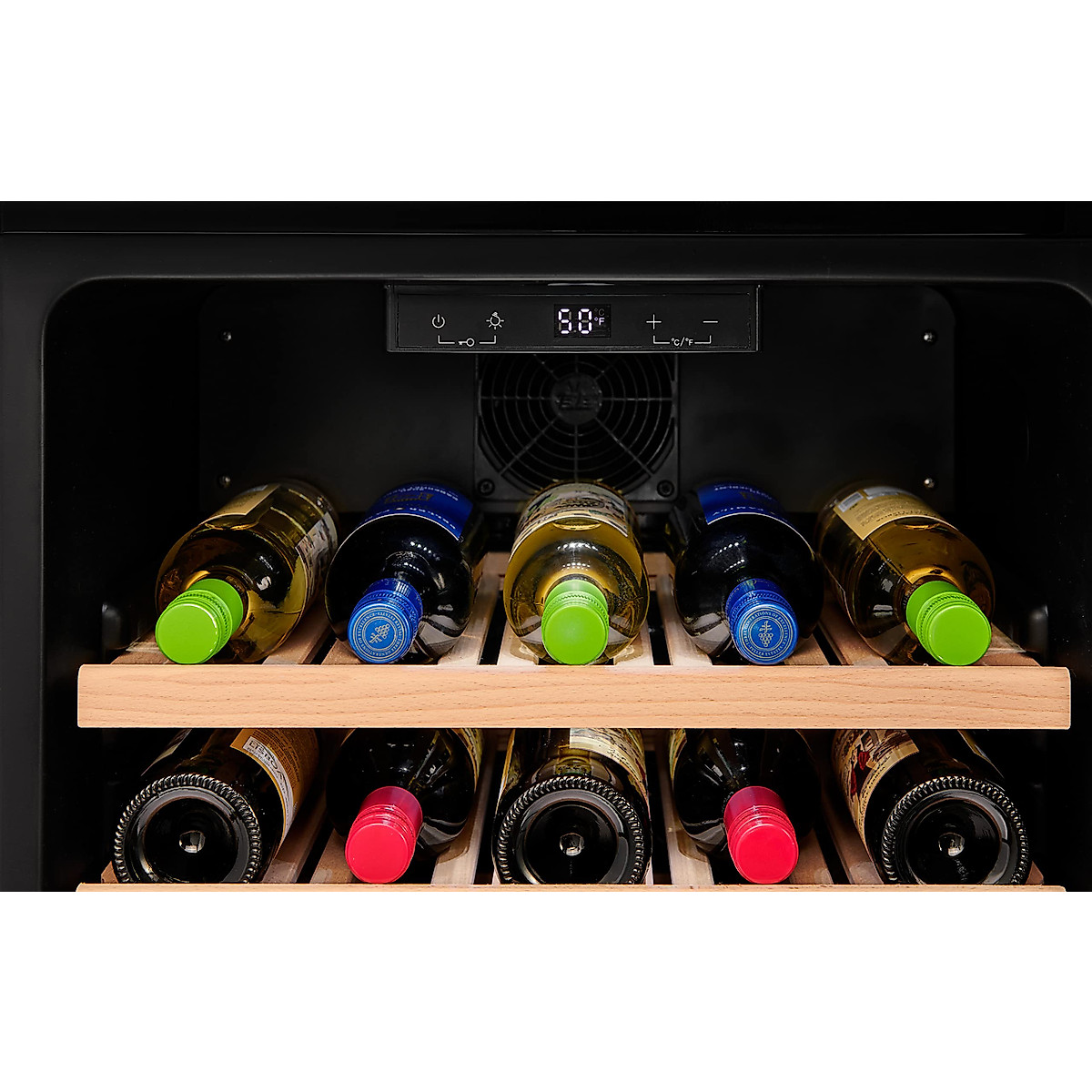 iio 30 Bottle Retro Small Wine Cooler Refrigerator, UV Resistant Glass Door, Cabinet RV Office Bar Beverage Cellar, Mini Fridge for Bedroom, Quiet Compressor, Freestanding, Slide-out Shelves (Red)