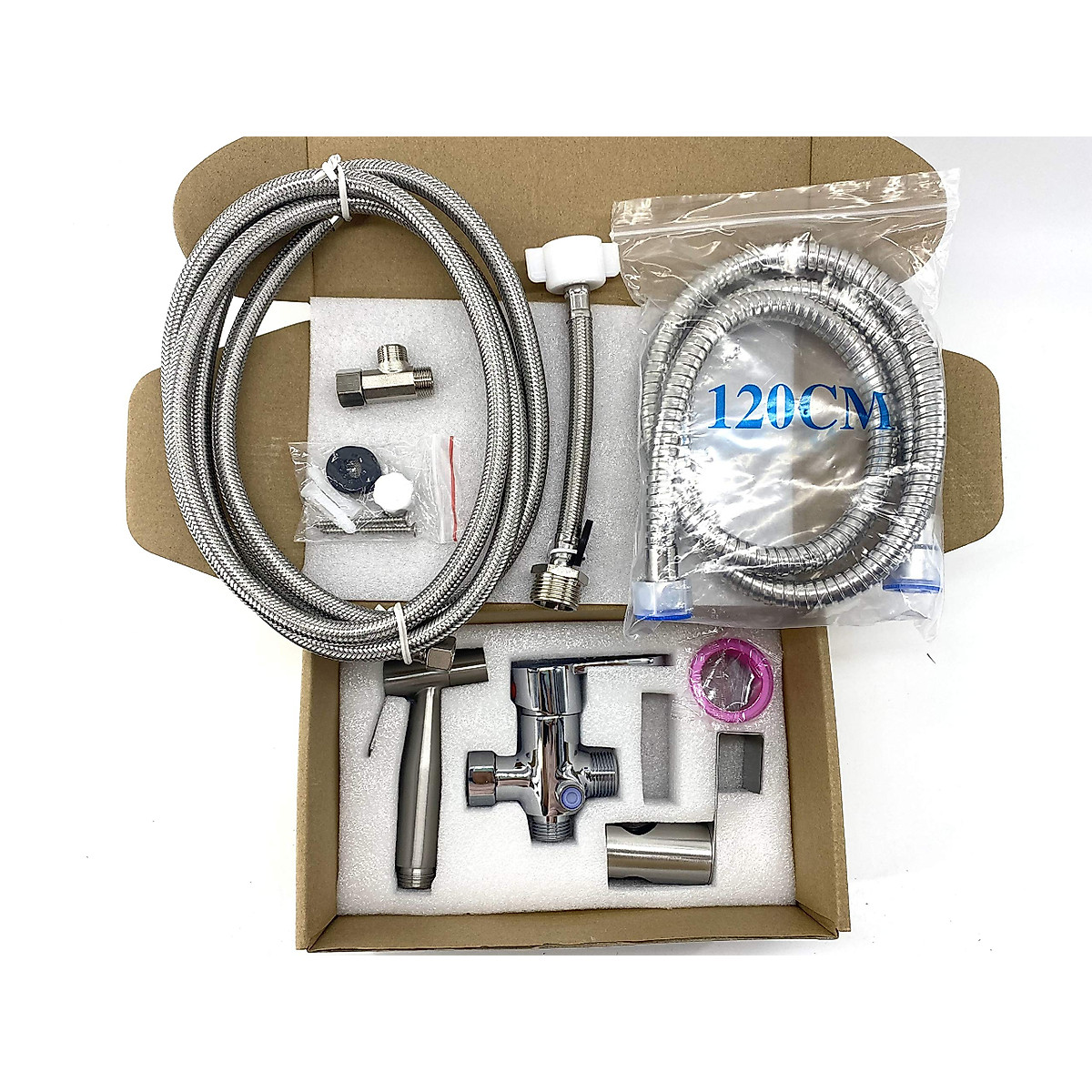 Home TBS Bidet Hot and Cold Handheld Spray Jet Shattaf with 6 inches Extension 7/8 male7/8 Female and 12 inches Toilet Connector New Set Stainless Steel Douchette Mixing Valve Sprayer Muslim Shower