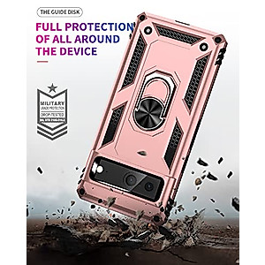 SunRemex for Google Pixel 7 Case with HD Screen Protector [2 Packs], [Not for Google Pixel 7 Pro ], Magnetic Ring Holder Kickstand,[Military Grade] Phone Case for Google Pixel 7 (Rosegold)