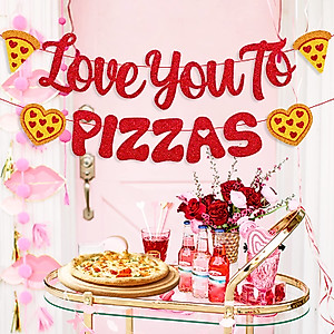 Love You To Pizzas Banner Valentine’s Day Pizzas Party Decoration NO DIY Pizza Theme Birthday Party Wedding Anniversary Baby Shower Bridal Shower Valentine Party Supplies