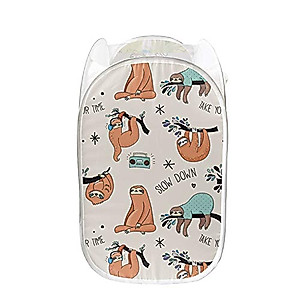 Frestree Mesh Big Capacity Popup Laundry Hamper Novelty Sloth Design Collapsible Clothes Hamper Storage Bins for Washing Laundry, Dormitory, Travel