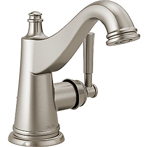 Delta Faucet Mylan Single Hole Bathroom Faucet Brushed Nickel, Single Handle, Drain Assembly, Worry-Free Drain Catch, SpotShield Brushed Nickel 15777LF-SP
