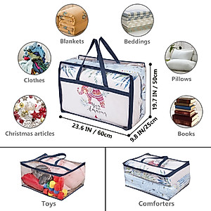 Victrekon Clear Storage Bag with Dual Zippers & Handles, 75L Extra Large Capacity Vinyl Underbed Storage Organizer for Comforter, Blanket, Bedding, Clothes, Duvet, Sheet, Toys, 6 Pack, Blue