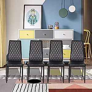 Meihua Dining Chairs Set of 4 for Dining Room, Kitchen Modern Metal Chairs with Upholstered Cushion PU Leather (Black)