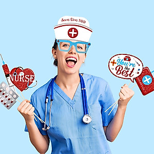 HOWAF 25pcs Thank You Nurses Photo Booth Props, Nurse Appreciation Week Party Supplies Selfie Props, Nurse Themed Photo Booth Props for Happy International Day Party Decorations Supplies