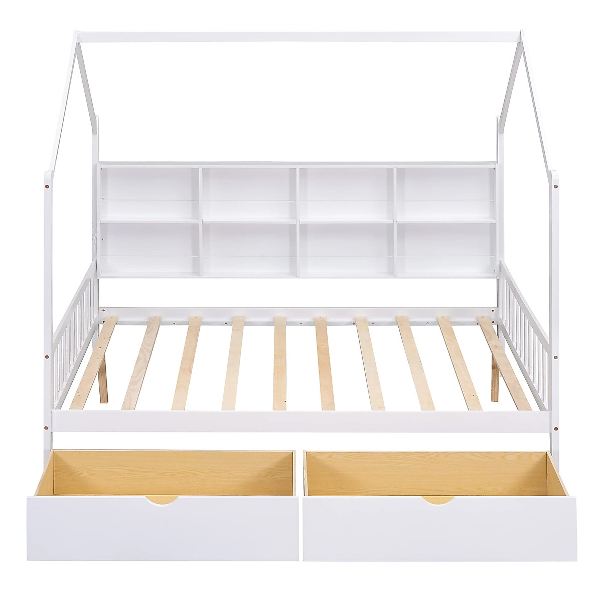 Harper & Bright Designs Full Size House Bed with Drawers, Wood Full House Bed Frame with Shelf Compartment, Full Storage Bed for Kids with Roof for Girls, Boys,No Box Spring Needed, White