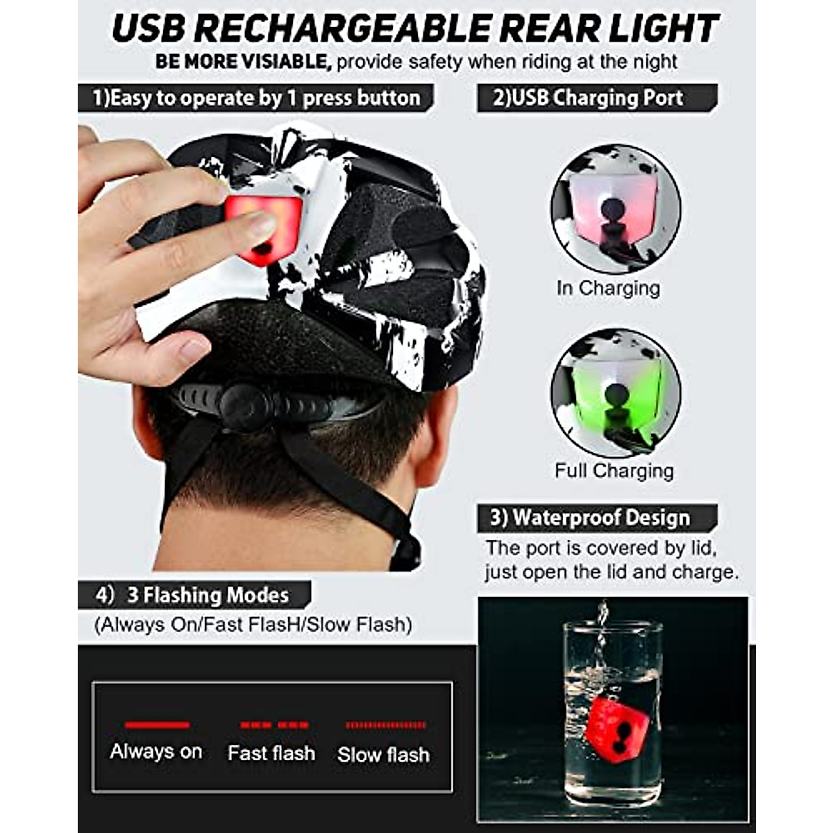 LAMONKE Bike Helmet with USB Rechargeable LED Light Detachable Goggles and Sun Visor, Mountain & Road Bicycle Helmets for Men Women Adult Cycling Helmets