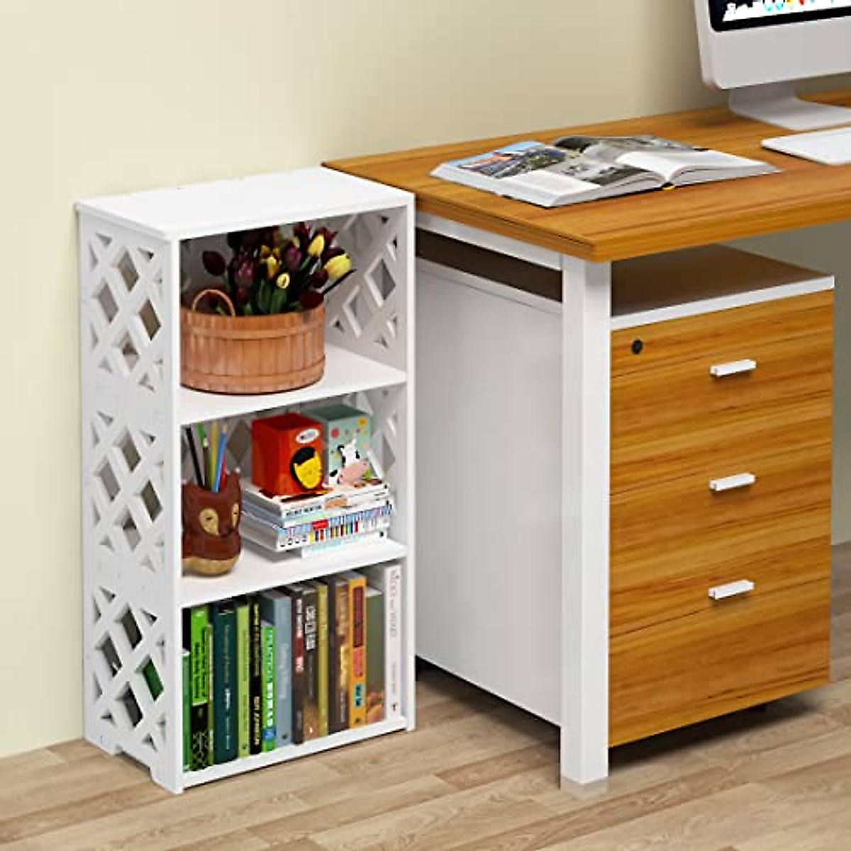 Rerii Bookcase, 4 Tier Kids Small Bookshelf 3 Shelf, Book Organizer Storage Open Shelf Rack, Display Shelves for Bedroom Living Room Bathroom Office, White