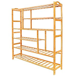 SoSo-BanTian1989 Bamboo Free Standing Shoe Rack, Shoes Storage Organizer Book Shelf Plant Stand (6-Tiers, Wood)