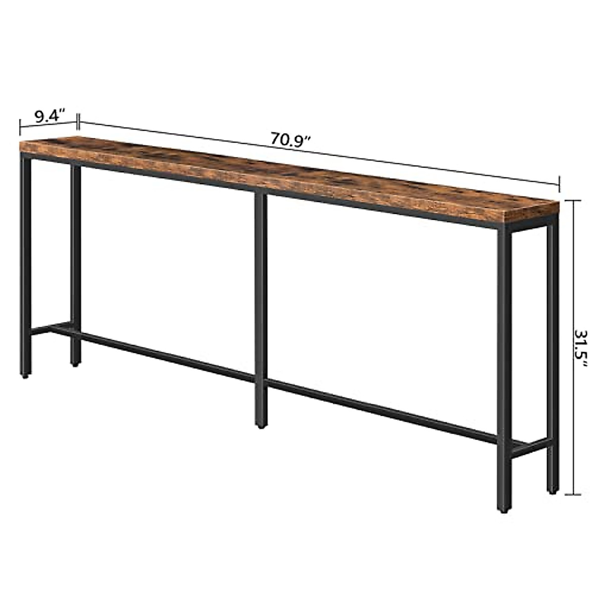 ALLOSWELL Console Sofa Table, 70.9" Narrow Entryway Table, Extra Long Console Table Behind Couch, 1.2" Thick Board, Skinny Hallway Table for Entrance, Living Room, Foyer, Rustic Brown CTHR2801