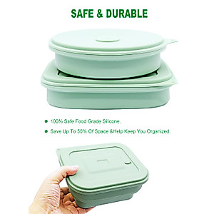 FUSMYE Set of 2 Collapsible Pure Silicone Food Storage Containers With Lids, BPA Free, Rectangle and Round Bento Lunch Box Containers Airtight, Microwave,Dishwasher and Freezer Safe for Camping