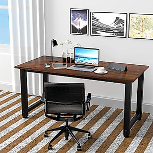 Computer Desk Writing Desk Office Desk Home Desk 63" Metal Frame Sturdy Stable Laminated MDF Desktop Anti Scratch，for Writing,Games and Home Work Desk Modern Finish Wood Board and Sturdy Steel Legs