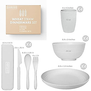Wheat Straw Dinnerware Sets (28 pcs) | Unbreakable Dinnerware Sets | Dishwasher Microwave Safe Dinnerware | Eco Friendly Non Breakable Dinnerware Sets | Plates, Bowls, Cups, Cutlery (Grey)