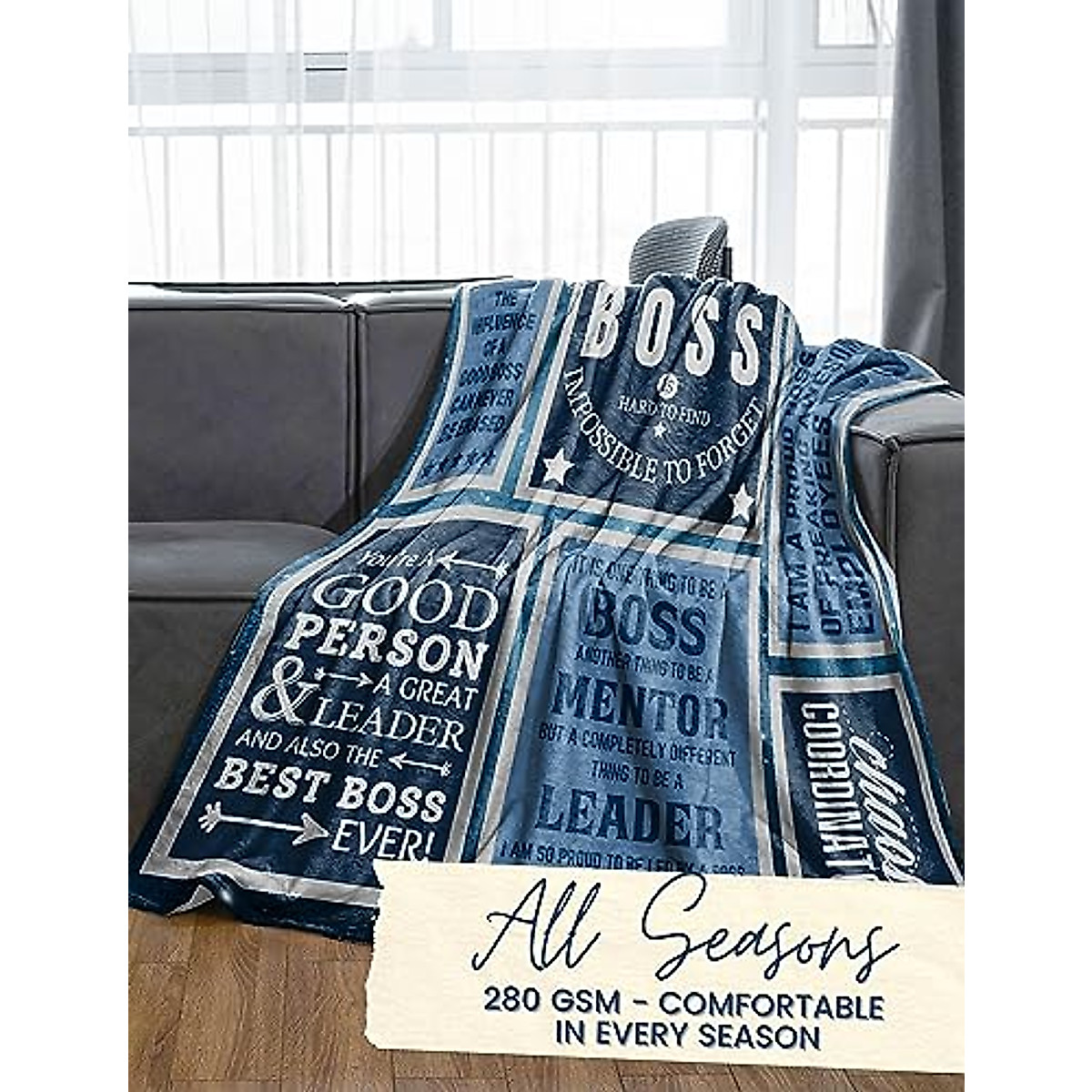 Boss Gifts from Employees, Bosses Day Gifts for Men, Bed Flannel Plush Throw Blankets (50"x 65") Christmas Office Gift Idea on Boss Day, Birthday, Appreciation, Retirement, Amazing Boss-Blue