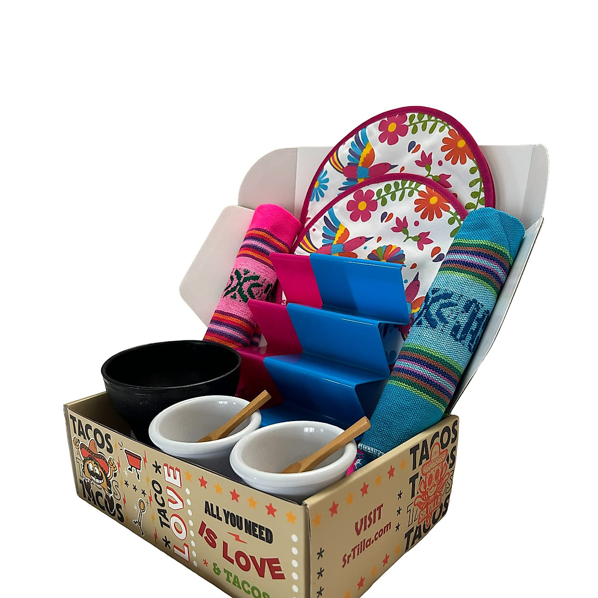 Taco Tuesday Box,The Taco kit table Set of 11 items for your Taco Tuesday,tortilla warmers, Taco Holders, Salsa Bowls, all you need to setup your taco night table for 2 persons in one Box