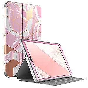 Popshine Marble Series Designed for Samsung Galaxy Tab A 10.1 2019 Case, Model SM-T510/T515, Full Body Premium 360 Degree Protective Folio Cover with Built-in Screen Protector, Liquid Marble Pink