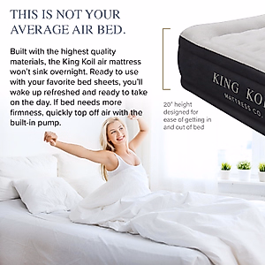 King Koil Luxury Full Size Plush Pillow Top Air Mattress with Built-in High-Speed Pump for Home, Camping & Guests-Inflatable Airbed Double High Blow Up Mattress, Durable, Waterproof - 1-Year Warranty