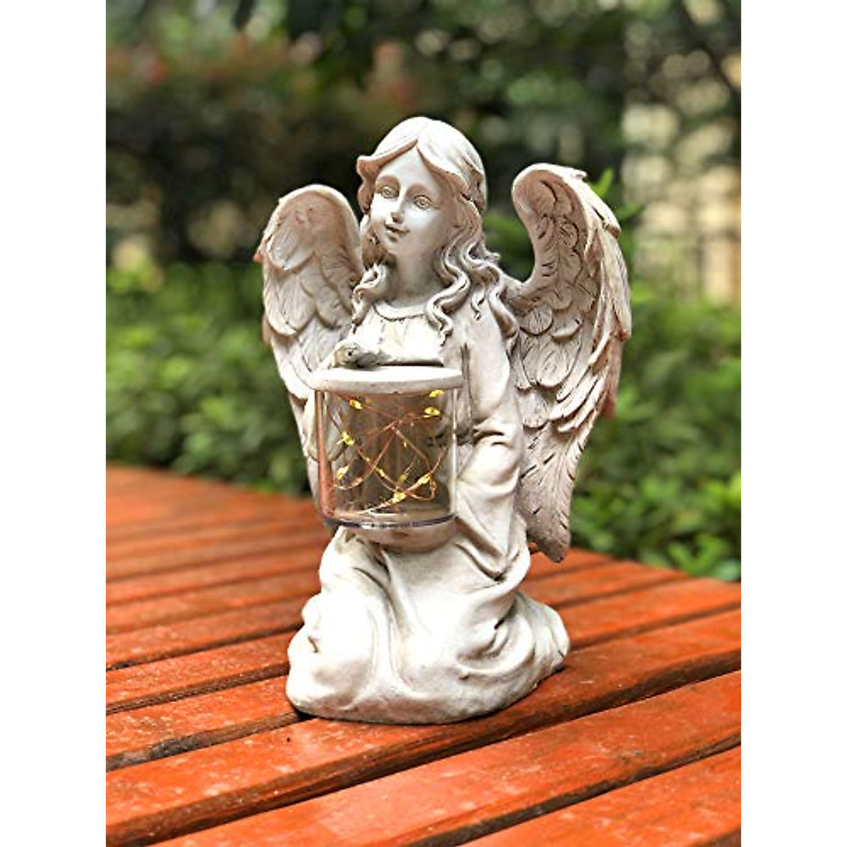Solar Powered Fairy Angel with Wings and Solar Glowing Jar LED Garden Light Decor