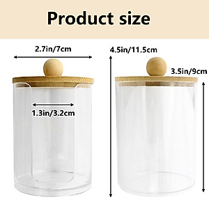 4 Pack Qtip Holder Dispenser Qtip Holder Storage Canister Qtip Dispenser Clear Plastic Apothecary Organizer Jar with Wood Lidsfor Cotton Swab Cotton Ball Cotton Round Pads Floss Picks