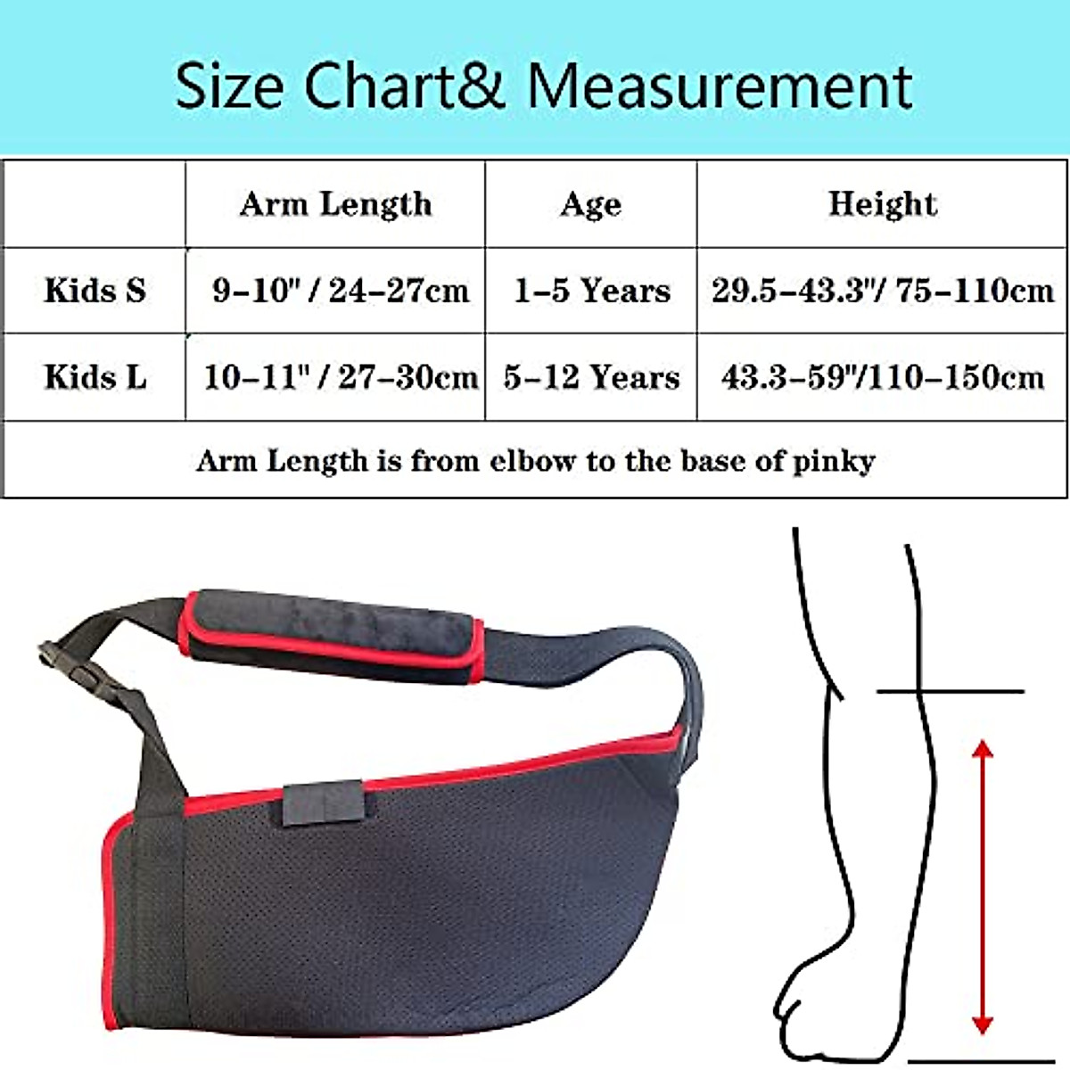 Ledhlth Soft Foam Arm Sling Black for Shoulder Kids Toddler Arm Support Brace for Broken Collarbone Children Shoulder Immobilizer for Shoulder Injury (Kids S)