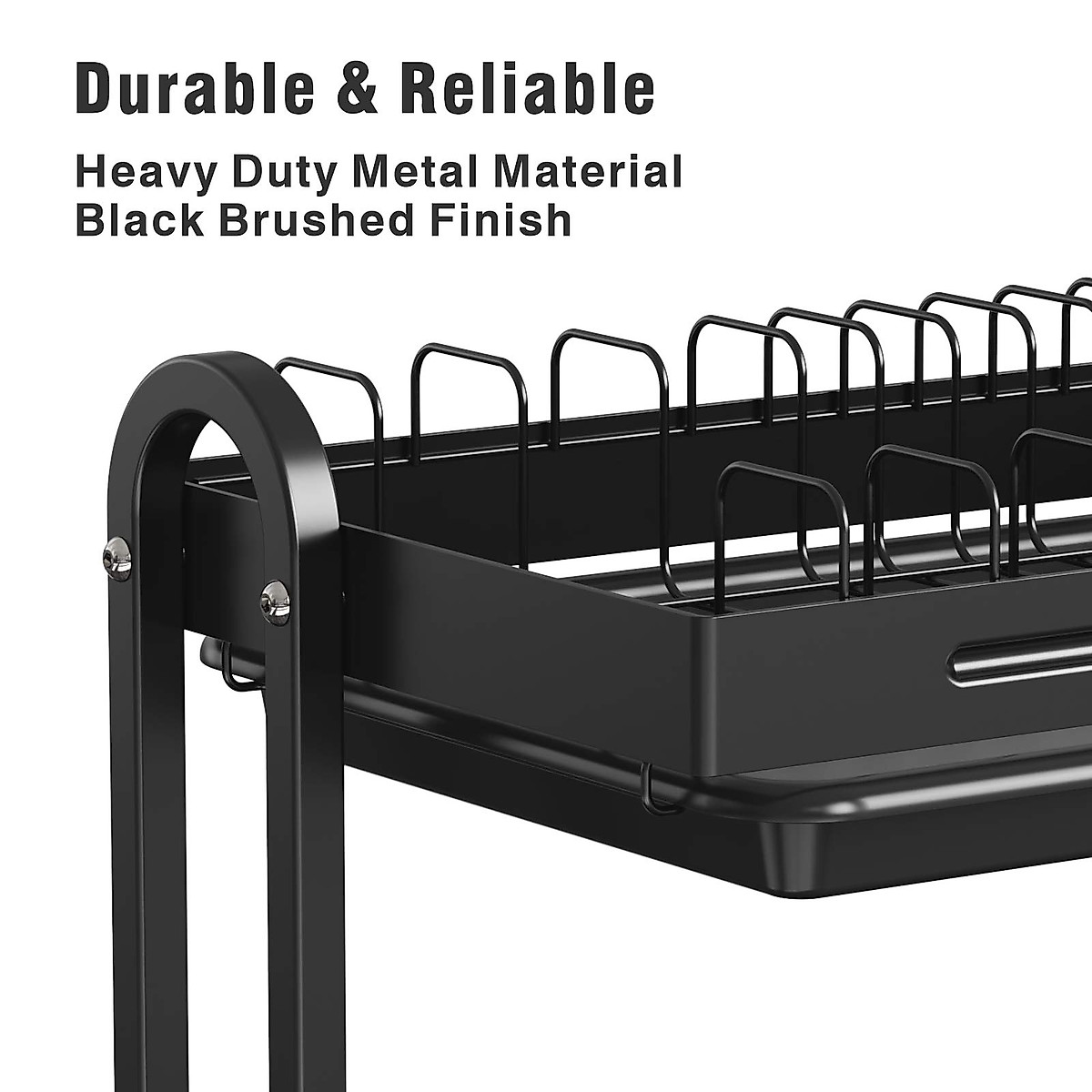 GSlife Dish Drying Rack, Metal 2 Tier Dish Rack Rust-Resistant Dish Drainer with Utensil Holder, Cutting Board Holder Set for Kitchen Counter, Black