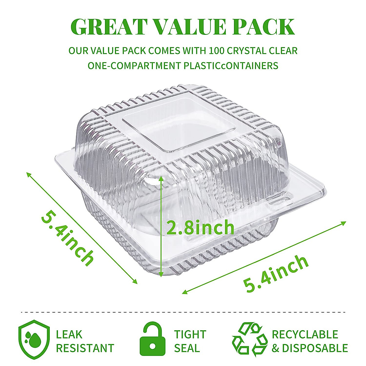 HIQQUGU 50 PCS Plastic Hinged Take Out Containers Clamshell Take Out Tray, Clear Plastic Take out Containers, for Sandwiches, Salads, Hamburger (5x4.7x2.8 in).