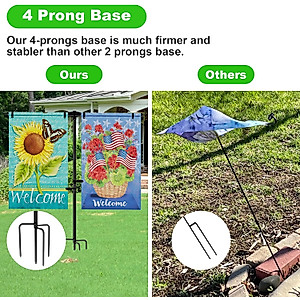 FFILY Garden Flag Stand Holder with 4 Prong Base for Double Flags - 3/4 Inch Extra Thick Heavy Duty Yard Flag Holder for Outside 12x18 Home Patio Decor