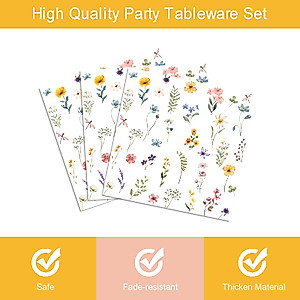 96 Pcs Wildflower Party Supplies Paper Plates and Napkins Disposable Spring Floral Baby Shower Birthday Tableware Decorations for Spring Summer Picnic Wedding Tea Party, Serve 24 Guests