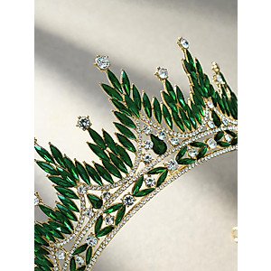 SWEETV Tiaras and Crowns for Women, Wedding Tiara for Bride, Rhinestone Queen Crown, Crystal Costume Hair Accessories for Birthday Prom Quinceanera Celebration,Green