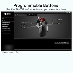 SANWA Wired Ergonomic Trackball Mouse, Optical Rollerball Mice, Programmable Silent Buttons, 44mm Trackball, 600/800/1200/1600 Adjustable DPI, Compatible with MacBook, Laptop, Windows, macOS