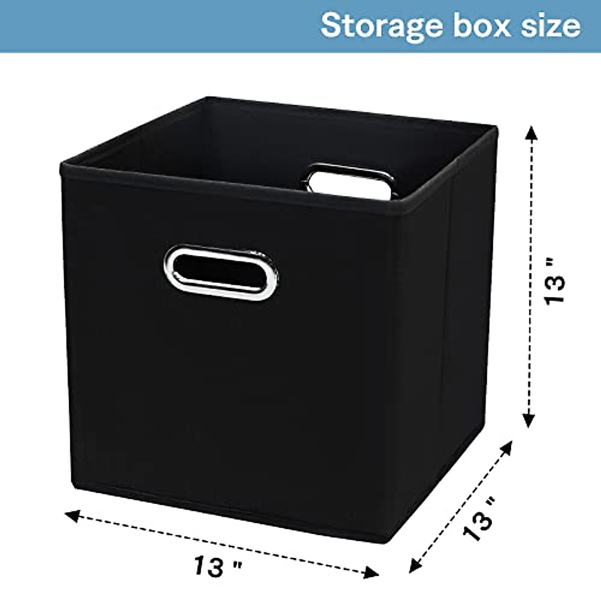Yunkeeper Black Fabric Cubby Storage Bins，13x13x13 Inches ，Cube Organizer Bins Foldable Storage Bins with Dual Handles Fabric Organizer Bins and Basket Storage Box，Set of 3 ，Black