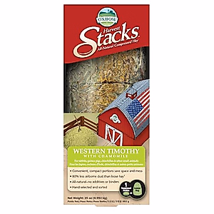 Oxbow Animal Health Harvest Hay Stacks - Western Timothy Hay with Chamomile - All Natural Hay for Rabbits, Guinea Pigs, Chinchillas, Hamsters & Gerbils - 35 oz.
