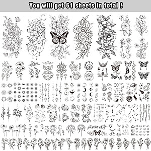 Celaza 61 Sheets Sexy Tiny Flowers Temporary Tattoos for Women Girls, 275 Styles Fake Tattoos Stickers, Black Henna Tattoo for Adult Long Lasting Realistic