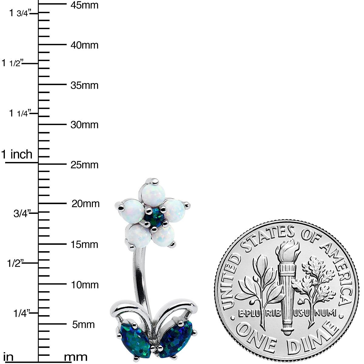 Body Candy Steel Clear Brilliant Blue Synthetic Opal Flourishing Flower Double Mount Belly Ring