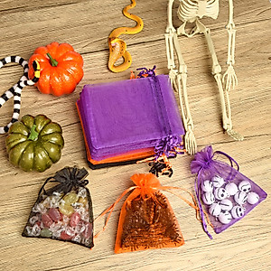 choyaxo 150PCS Organza Bags Satin Drawstring Halloween Christmas Valentine's Day Candy Jewelry Bags for Wedding Party Birthday (black-purple-orange)